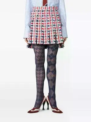 Thom Browne Gingham Satin-ribbon Tweed Pleated Mini Skirt