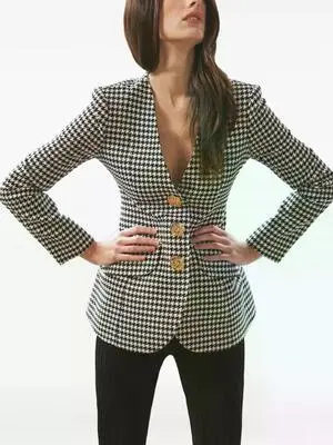 Cara Cara Houndstooth Single-breasted Blazer - White