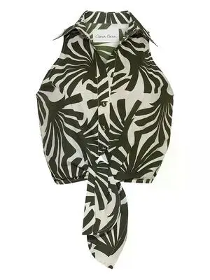 Cara Cara Leafs-print Tie-front Shirt