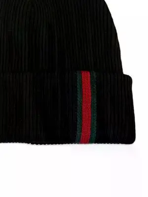 Gucci Web Stripe Ribbed Beanie - Black