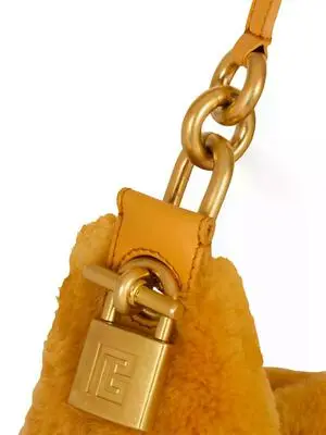 Balmain Shearling Chain Shoulder Bag - Orange