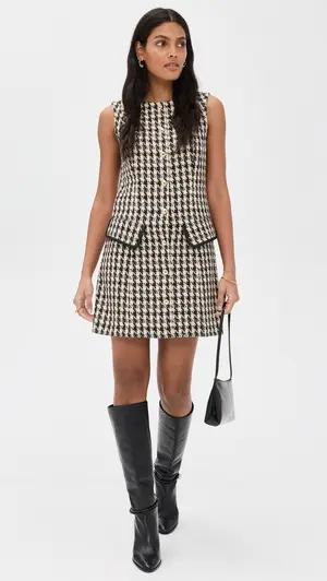 Shoshanna Abigail Houndstooth Tweed Mini Dress
