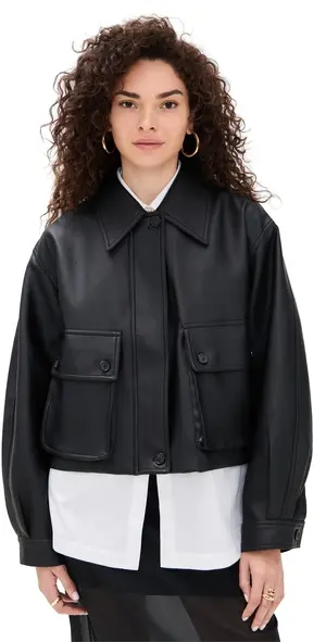 Pixie Market Patch Pocket Faux Leather Jacket - Black