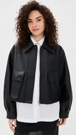 Pixie Market Patch Pocket Faux Leather Jacket - Black
