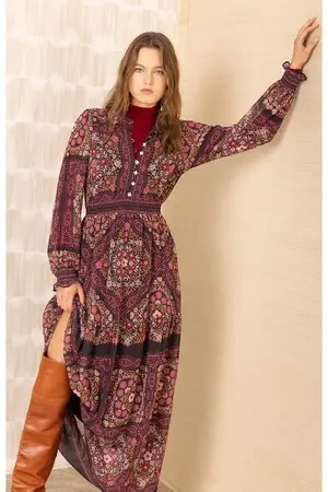 Hale Bob Marisol Chiffon Maxi Dress - Burgundy / Purple