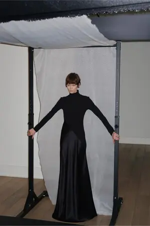 Rosetta Getty Bias Turtleneck Combo Maxi Gown - Black