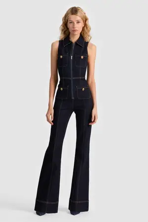 Alice + Olivia Rachel Sleeveless Denim Jumpsuit - Denim / Navy