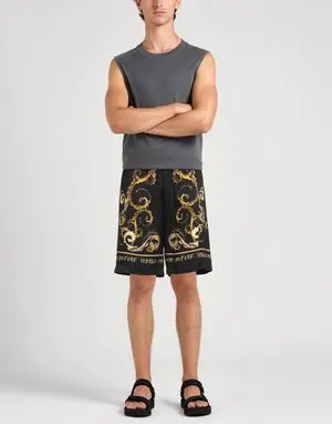 Versace Viscose Bermuda Shorts With Signature Print - Black