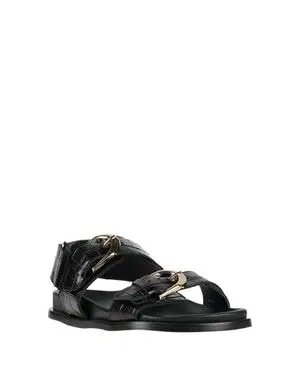 ALOHAS Leather Sandals With Crocodile Print - Black