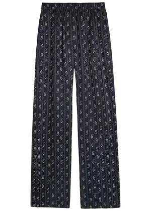 Tory Burch Patterned Jacquard Satin Trousers - Navy