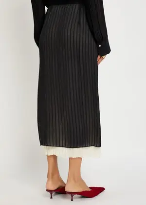 Vince Layered Striped Plissé Midi Skirt