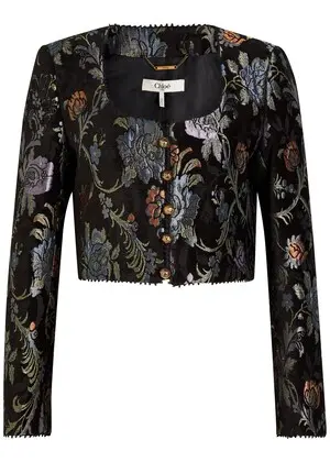 Chloé Floral-brocade Woven Cropped Jacket - Black