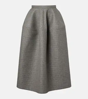 Erdem Striped Wool And Mohair Flannel Midi Skirt - Grey