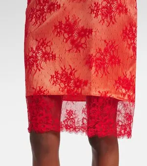 JACQUES WEI Embroidered Leather-trimmed Lace Midi Skirt