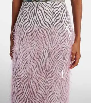 JACQUES WEI Fringed Zebra-print Midi Skirt