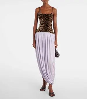 JACQUES WEI Leopard-print Draped Maxi Dress