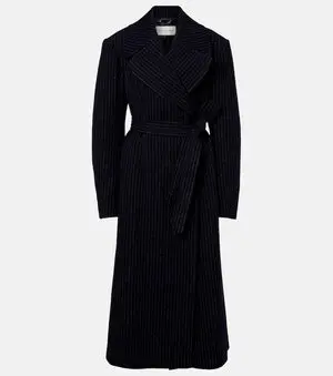 Dries Van Noten Belted Pinstriped Wool Coat