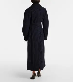 Dries Van Noten Belted Pinstriped Wool Coat