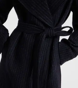 Dries Van Noten Belted Pinstriped Wool Coat