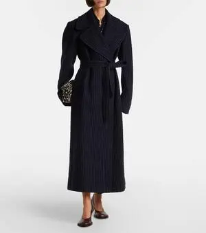 Dries Van Noten Belted Pinstriped Wool Coat