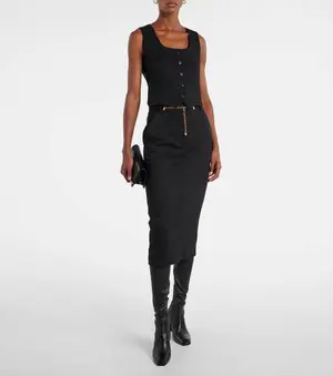 Veronica Beard Belted Wool Pencil Skirt
