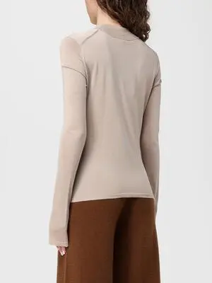 Max Mara Ribbed Mock Neck Long Sleeve Top - Beige