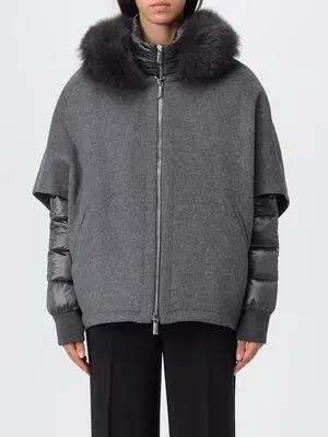 MOORER Hooded Cape With Padded Sleeves - Grey