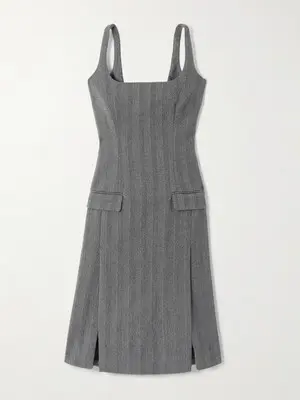 FERRAGAMO Striped Herringbone Wool-blend Dress