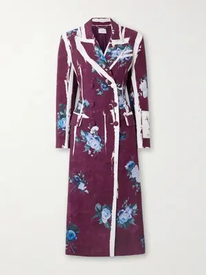 Erdem Floral-print Satin Double-breasted Coat