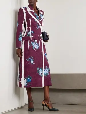 Erdem Floral-print Satin Double-breasted Coat