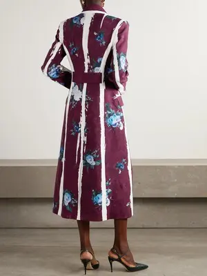Erdem Floral-print Satin Double-breasted Coat