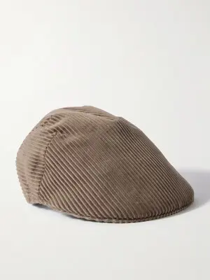 Brunello Cucinelli Bead-embellished Cotton-corduroy Flat Cap - Brown
