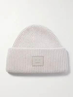 Acne Studios Appliquéd Ribbed Beanie - Gray