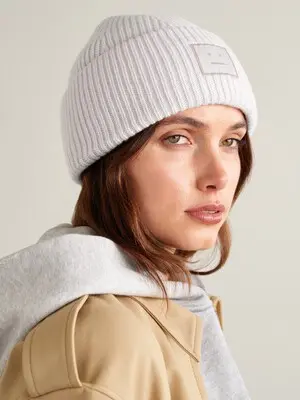 Acne Studios Appliquéd Ribbed Beanie - Gray