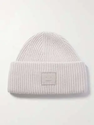 Acne Studios Appliquéd Ribbed Beanie Light Gray