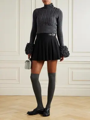 PATOU Cropped Fringed Cable-knit Merino Wool And Cashmere-blend Sweater - Gray