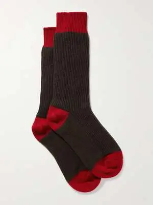 Guest In Residence The Soft Two-tone Ribbed Cashmere Socks