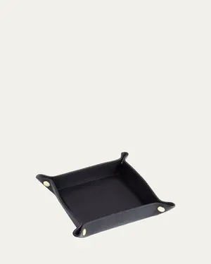 ROYCE NEW YORK Monogrammed Leather Catchall Valet Tray, Personalized Black