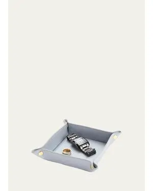 ROYCE NEW YORK Monogrammed Leather Catchall Valet Tray, Personalized - Silver