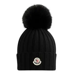Moncler Wool Beanie With Pom Pom - Black