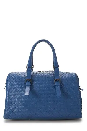 Bottega Veneta Intrecciato Leather Boston Bag - Blue
