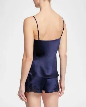 Christine Lingerie Bijoux Short Lace-trim Silk Pajama Set - Navy