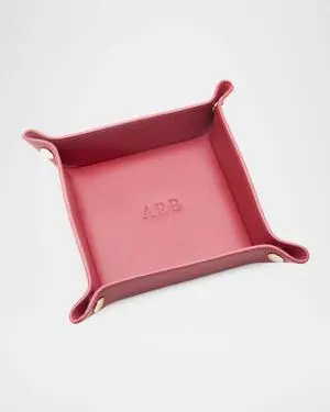 ROYCE NEW YORK Monogrammed Leather Catchall Valet Tray - Red