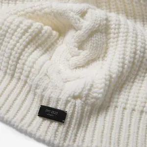 JIMMY CHOO Yukiko Cable Cable Knit Scarf With Leather Logo Tag
