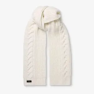 JIMMY CHOO Yukiko Cable Cable Knit Scarf With Leather Logo Tag - Latte