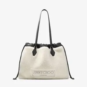 JIMMY CHOO Drawstring Tote With Leather Trims - Natural/black