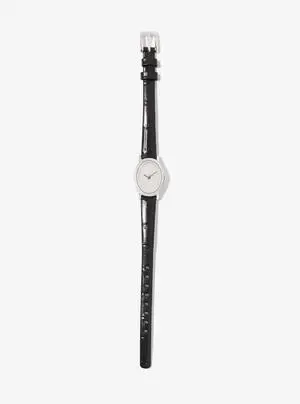 Michael Kors Limited-edition Petite Maude Silver-tone And Crocodile Embossed Leather Watch - Black