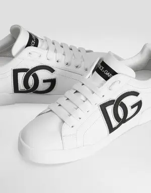 Dolce & Gabbana Calfskin Portofino Sneakers With Dg Logo - Multicolor
