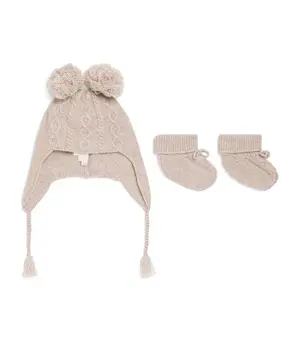 MARIE-CHANTAL Wool-cashmere Cable-knit Benny Hat And Booties Set - Beige