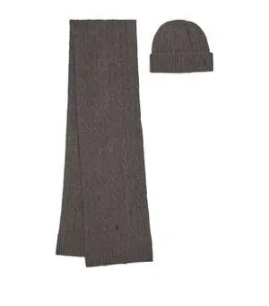 Polo Ralph Lauren Cashmere Cable-knit Hat And Scarf Set - Grey